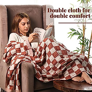 Folkulture 100% Cotton Throw Blanket, Rust Checks, 50x60in, Soft, Lightweight, Travel, Napping, All Seasons, Machine Wash