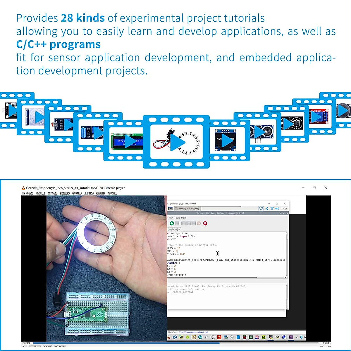 GeeekPi Micro Python Programing Kit for Raspberry Pi Pico, Breadboard, I2C 1602 LCD Display Module for Raspberry Pi Beginners & Software Engineer