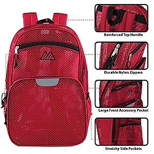 Collapsible Mesh Backpacks for Adults, School, Beach - Backpack with Reflective Strip and Wire Frame for Support (Red) Large