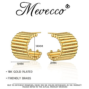 MEVECCO Gold Hoop Earring Sterling Silver Post Bar Knitted Open Hoops 18K Gold Plated Small Hypoallergenic Earrings Jewelry for Her