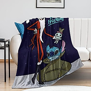 Stitch Blanket 350GSM Halloween Flannel Throw Blanket for All Seasons Super Soft and Cozy Medium Plush Blankets for Sofa, Couch and Bed 50"x60"