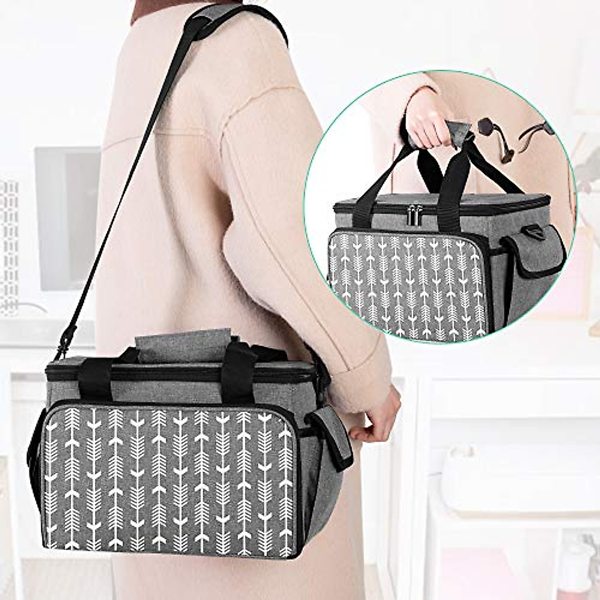 YARWO Carrying Case Compatible with Cricut Joy and Easy Press Mini, Storage Bag for Craft Pens and Other Tool Set, Gray with Arrow