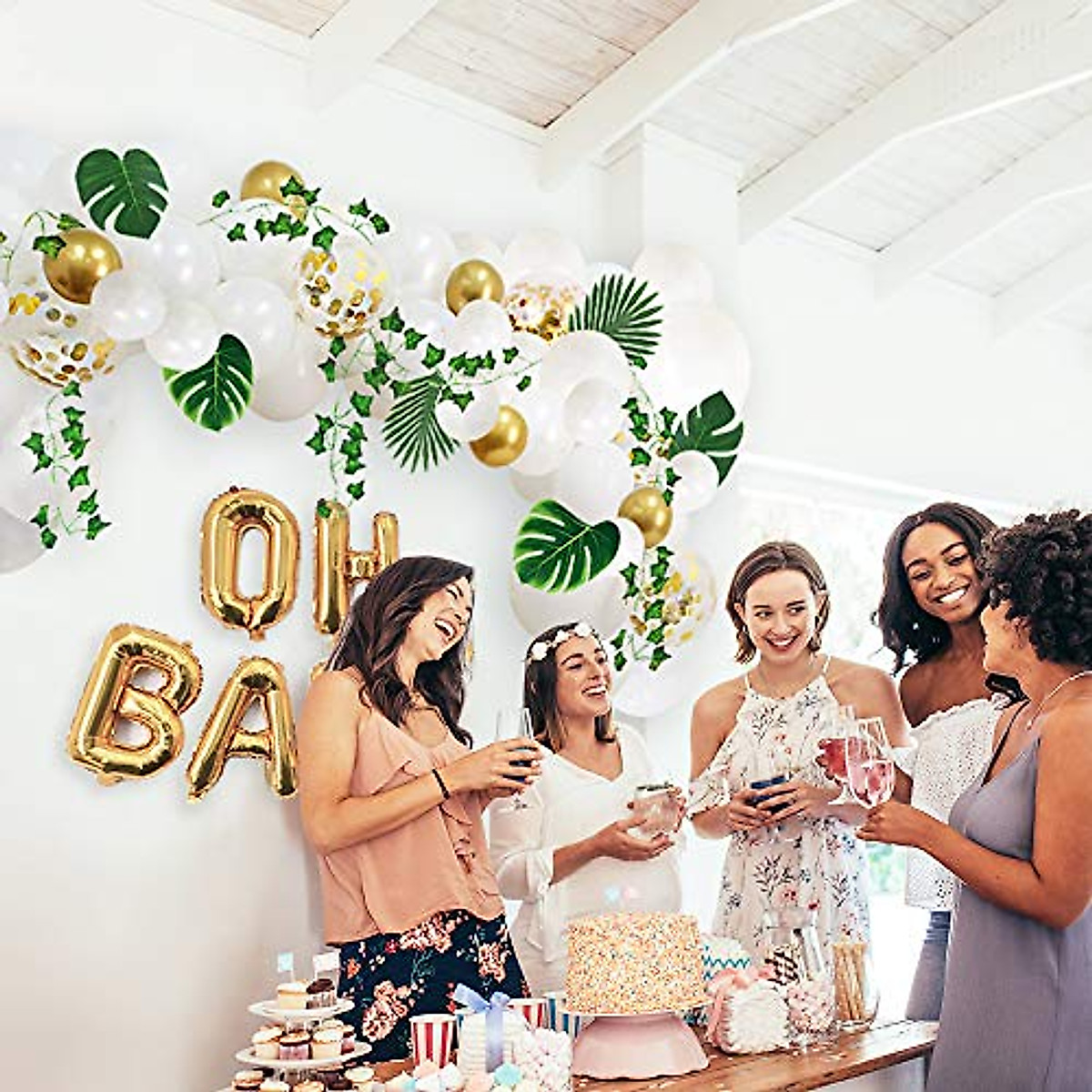 Ola Memoirs Greenery Baby Shower Decorations, Boho Neutral Oh Baby Balloon Garland Arch, Faux Greenery Ivy Leaf Vines, Backdrop Decor for boy and girl, Sweet Decoration Jungle Safari Woodland Theme