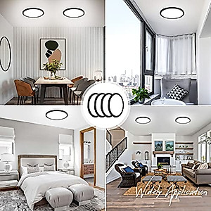 LED Flush Mount Ceiling Light Fixture 4PACK, 9Inch 18Watt, 1800LM, 5000K Daylight Light, Ultra Slim Black Thin Round Flat Light Fixtures for Office Porch Kitchen Hallway Bedroom Living Room, DIMMABLE
