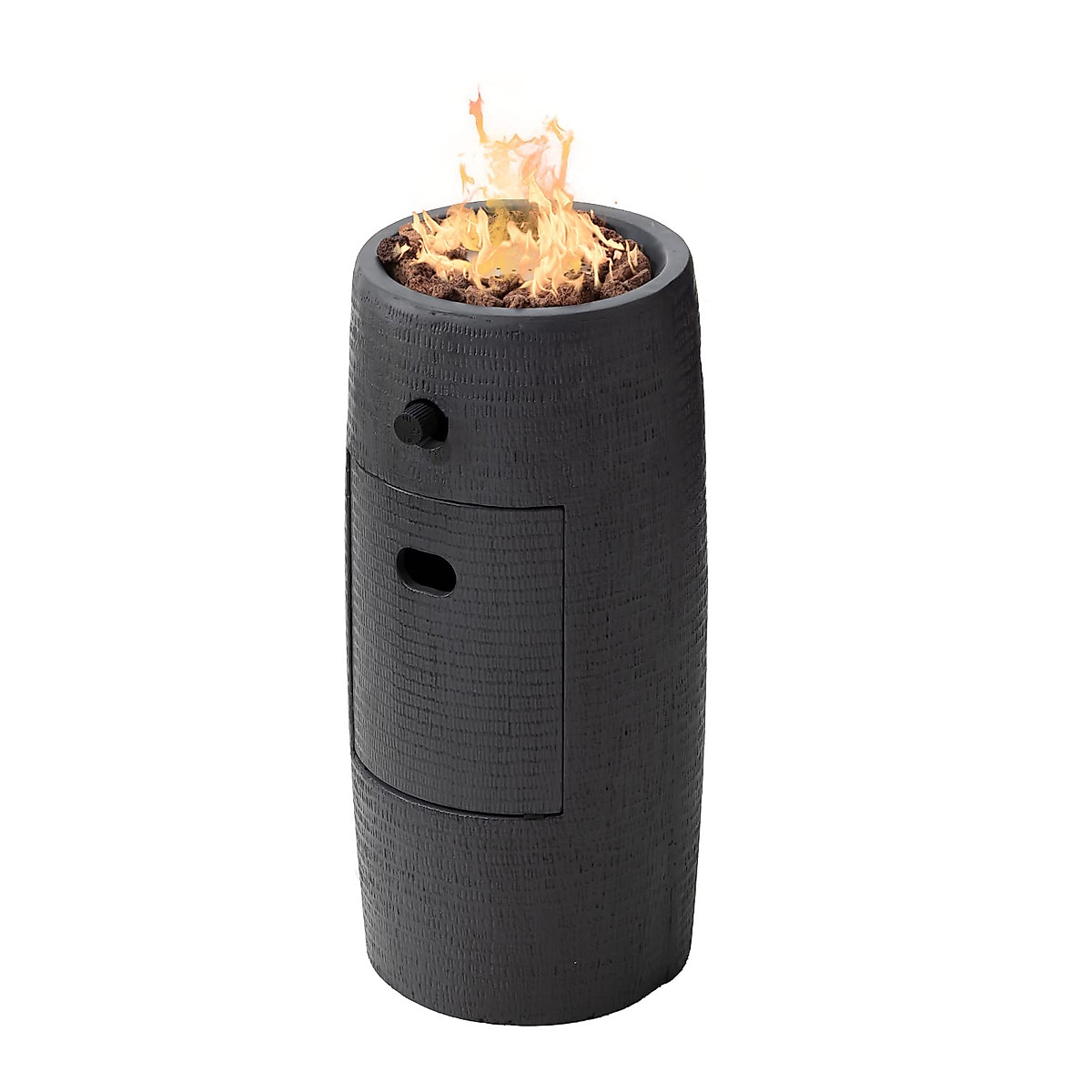 HOMPUS Propane Patio Fire Pit, Lava Rocks and Rain Cover for Outdoor Leisure Party,15,000 BTU 11-inch Round Column Small and Portable Concrete Gas Fire Pit for Patio, Deck or Backyard Dark Gray