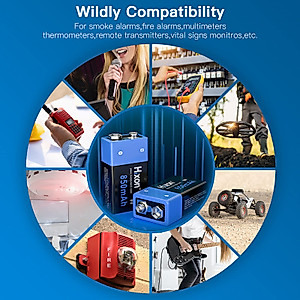 9V Rechargeable Battery Charger Pack, 8-Pack 850mAh 9 Volt Li-ion Batteries & 9v Battery Charger for Alarms,Smoke Detectors, Toys, Flashlights, Guitar, Keyboard,Wireless Microphones & More