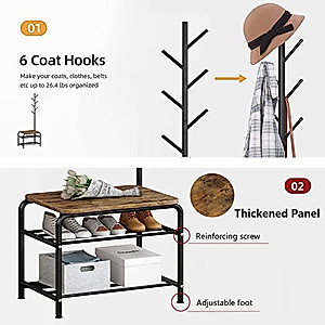 YIZAIJIA Coat Rack Shoe Bench 3 in 1 Multifunctional Industrial Style Coat Tree for Entryway Living Room Bedroom, Black