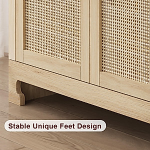 Rattan Accent Storage Cabinet with 4 Doors and Shelf - Modern Console Coffee Bar Cabinet for Dining Room, Kitchen, Living Room, Entryway Home Decor