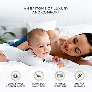 AIREOLUX 600 Thread Count 100% Cotton 4 Piece Bed Sheet Set, Bedding Queen Sheets Sateen Weave, Wrinkle Free, Soft & Silky, Low Pill, Fitted Sheet Fits Upto 18" Deep Pocket, White