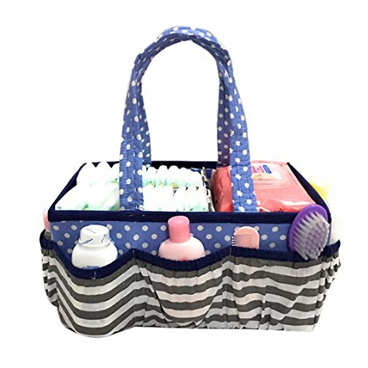 Bacati Elephants Nursery Fabric Storage Caddy with Handles, Blue/Navy/Grey