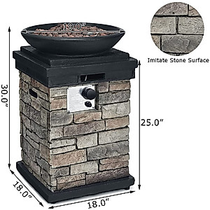 S AFSTAR Propane Firebowl Column, 40,000 BTU Outdoor Gas Fire Pit Realistic Look Firepit Heater w/Adjustable Feet, Free Lava Rocks & Rain-Cover, Propane Fire Pit Table for Outside (Natural Stone)