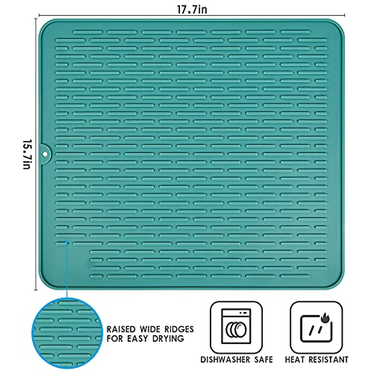 Smithcraft Silicone Dish Drying Mat Set 2, XL Sink Mats Dish Drainer Drying Mat 17.72x15.75", Large Dish Drying Rack Mat, Heat Resistant &Non-Slip Kitchen Drying Pad, Countertop Protector Dry Mat Teal