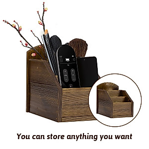 CEDAR ALPHA Wood TV Remote Holder,Wooden Remote Control Caddy,3 Slot Office Supply Organizers,Farmhouse Remote Control Holder TV Remote Caddy,wood storage, desk organizer, pencil holder