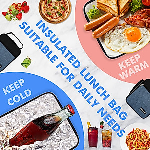 Lunch Box Insulated Lunch Bag - Durable Small Lunch Bag Reusable Adults Tote Bag Lunch Box for Adult Men Women (Black with Blue)