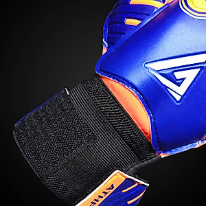 ATHPIK Soccer Goalie Gloves, Junior Indoor & Outdoor Goalkeeper Gloves with Finger Spines Protection and Strong Grip for Kids, Youth, Girls and Boys(Blue,Size 6)