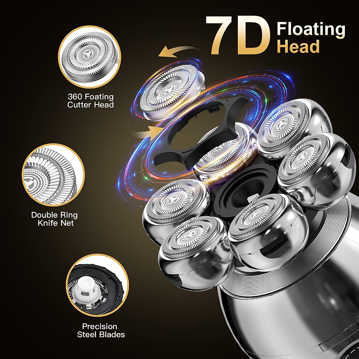 7D Head Shaver for Men, TURN RAISE 6 in 1 Waterproof with LCD Display Bald Head Shavers for Men, Wet Dry Electric Razor for Men, USB Rechargeable Electric Shavers for Men Bald Head