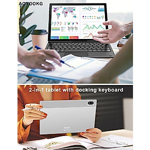 AOYODKG Tablet with Keyboard, 2 in 1 Tablet 10 Inch 10GB RAM + 64GB ROM with 5G WiFi, Android Tablet HD IPS, Octa-Core 2.0Ghz, 5MP + 8MP Camera, Bluetooth, 6000mAh, GPS, 1TB Expand - Silver
