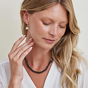 THE PEARL SOURCE 14K Gold 8-8.5mm AAA Quality Round Genuine White Akoya Cultured Pearl Leverback Earrings for Women