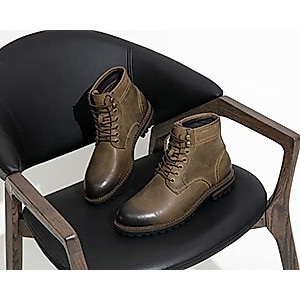 Jousen Men's Boots Leather Casual Chukka Boots for Men Waterproof Retro Hiking Motorcycle Boots(AMY8180 Khaki 12)