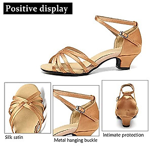 DKZSYIM Women's Satin Latin Dance Shoes Ballroom Salsa Performance Practice Dancing Shoes,DY-WD-Beige-3.5,US 6.5