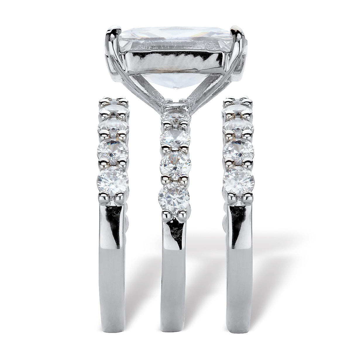 PalmBeach Platinum-plated Sterling Silver Emerald Cut Cubic Zirconia Simulated Bridal Ring Set Sizes 7-10 Size 10