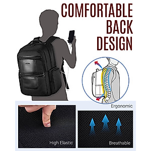 LIGHT FLIGHT Work Backpack Men, 17.3 Inch Business Smart Backpack, Water Resistant Laptop Backpack with USB Charging hole, Black