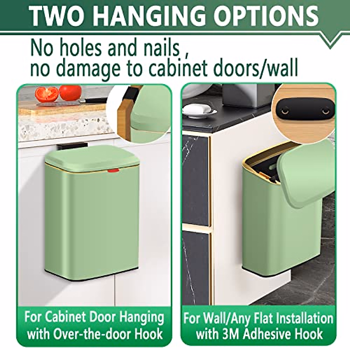 WAYCOM 2.1 Gal Compost Bin Kitchen for Counter Top or Under Sink,Compost Bin Stainless Steel Hanging Compost Bin with Lid for Cupboard/Bathroom/Bedroom/Office,Indoor Compost Bucket