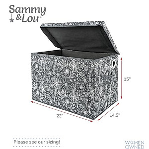 Sammy & Lou Collapsible Felt Soft Toy Box for Toddlers Toy Storage Organizer with Handles and Hinged Lid, 22 x 14.5 x 15 inches, Floral