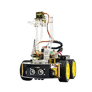 KEYESTUDIO 4WD Bluetooth Smart Car Robot Arm Building Starter Kit for Arduino ，for Uno R3 Programmable Robotics Coding Kit DIY Set for Student Adults 15+