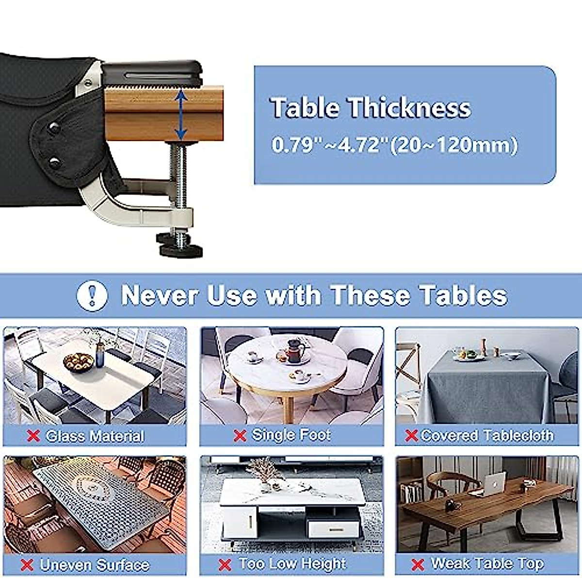 Fast Table Chair Hook on High Chair Clip on Table Clamping Chair High Load Fold-Flat Storage Tight Fixing Feeding Seat Attach to Table Ideal Folding Chair for Travel (Black)
