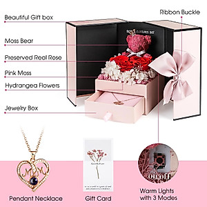 ADDWel Gifts for Mom from Daughter and Son, Mom Birthday Gift Idea from Kids, Unique Preserved Real Roses with I Love You in 100 Languages Mom Necklace, Cool Present to Mother Mama