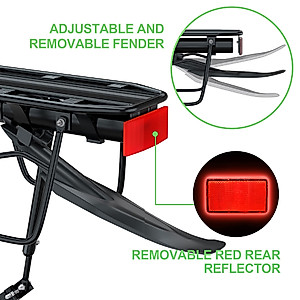 Bike Cargo Rack w/Fender & Bungee Cargo Net & Reflective Logo,Quick Release Mountain Road Bicycle Rear Racks,Universal Adjustable Bike Luggage Touring Carrier Rack,Large Capacity Bike Pannier Rack