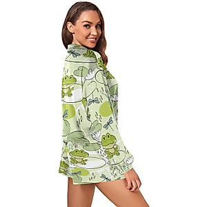 Kigai Cartoon Frogs Dragonflies Jogging Suits for Women Lounge Cozy Long Sleeve Half Zip Lapel Collar Sweatsuit Set,L