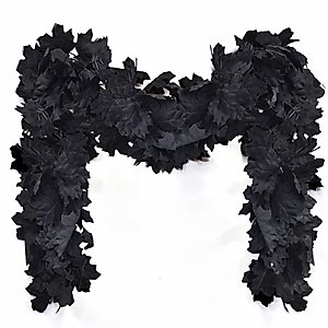 IWNTWY 3 Pack Fall Leaves Garland, Artificial Autumn Hanging Maple Leaf Vines Foliage Garland for Halloween Party Front Door Home Fireplace Decor (Black, 5.5Ft/Pack)