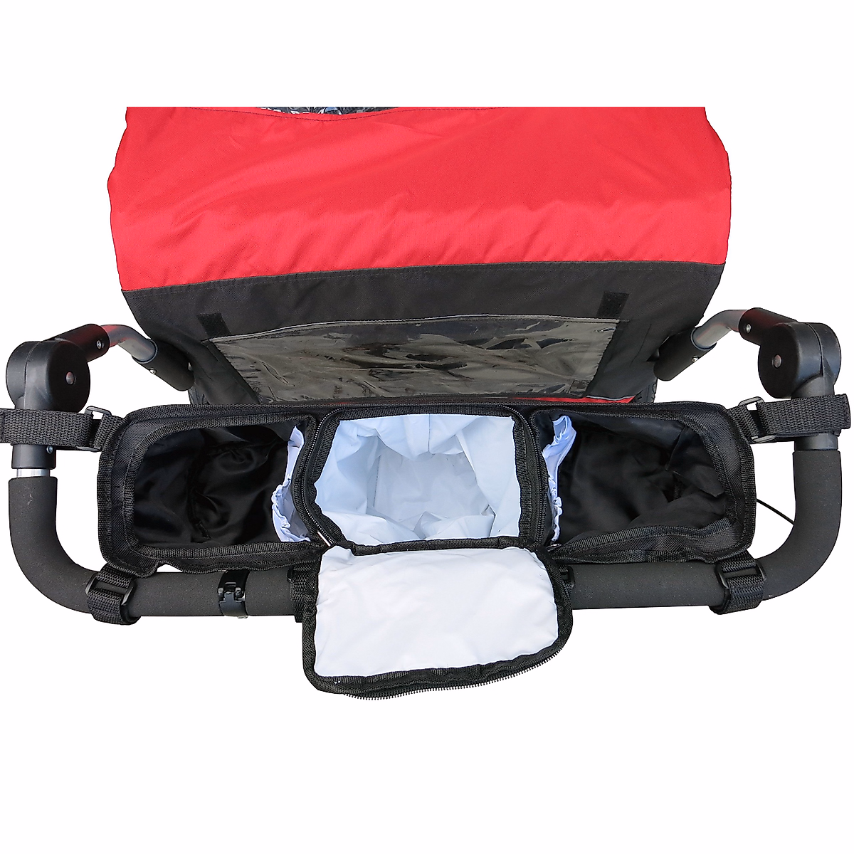 Double Stroller Stroller Organizer for Booyah Child, Large and XL Pet Stroller. Fits Clevr, Aosom and Best Choice Double Baby Strollers, Joggers and pet Strollers.