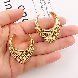 Casvort 2 PCS 8mm (0g) Hypoallergenic 316 Stainless Steel Gold Floral Saddle Hangers Tunnels Reverse Saddle Gauges Piercing Body Jewelry