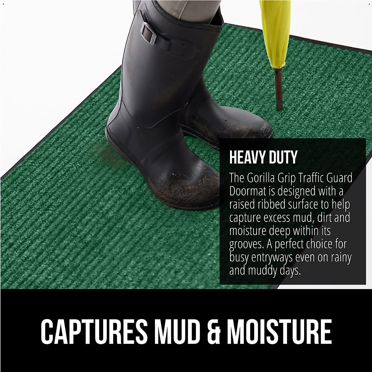 Gorilla Grip Traffic Guard Door Mat, 2 Pack, Heavy Duty Waterproof Doormat, Commercial Office Space Welcome Mats, Stain and Fade Resistant, Low Profile, Strong Rubber Backing, 29x17, Green