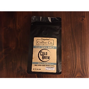 Decaf French Vanilla - Flavored Cold Brew Coffee - Inspired Coffee Co. - Swiss Water Process - Coarse Ground Coffee - 12 oz. Resealable Bag, Blue and Black