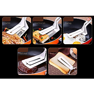 JXHAPY 304 Kitchens Tongs 10 Inch Premium Stainless Steel Multipurpose Gripper Bread Clip/Steak Clamps/Fried Steak Clamp/Barbecue Tongs/Beefsteak Turner Flipper (1)