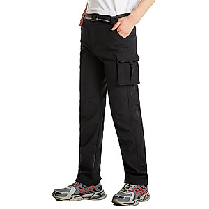 JOMLUN Boy's Fleece Lined Hiking Pants Outdoor Soft shell Snow Ski Waterproof Windproof Warm Cargo Insulated Trousers Winter