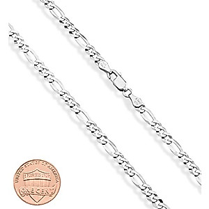 Miabella 925 Sterling Silver Italian 5mm Diamond-Cut Figaro Link Chain Necklace for Women Men, Made in Italy (22 Inches)