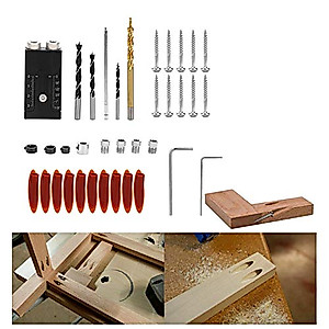 Pocket Jig Pocket Hole Jig Kit Oblique Drilling Locator Double Woodwork Guides Joint Angle Tool Carpentry with Brass Drill Bit Alloy Rotor for Jigs