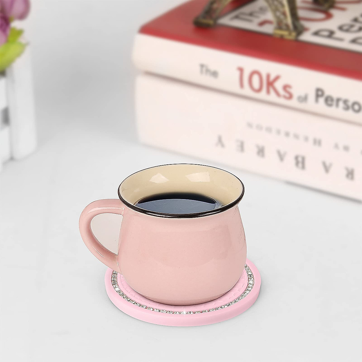 2 Pack Bling Cup Holder Insert Coasters, 2.75 Inch Soft Crystal Rhinestone Rubber Pad Set Round Auto Drink Coaster Car Interior Accessories (Pink)