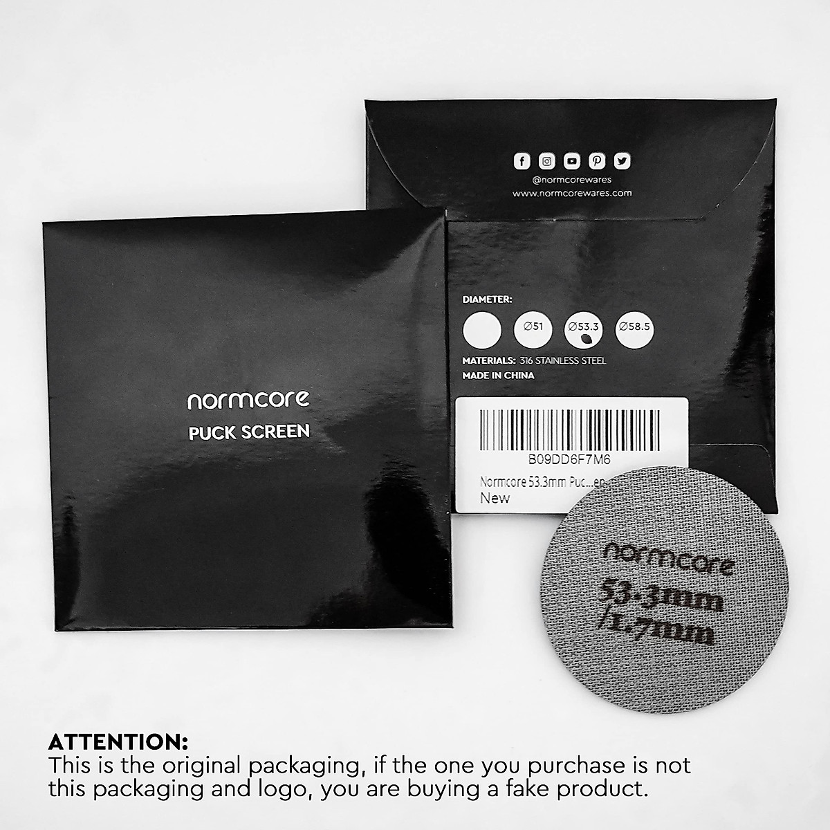 Normcore 53.3mm Puck Screen - Lower Shower Screen - Metal Contact Screen for Espresso 54mm Portafilter Filter Basket - 1.7mm Thickness 150μm - 316 Stainless Steel