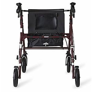 Medline Heavy Duty Rollator Walker with Seat, Bariatric Rolling Walker Supports up to 500 lbs, Large 8-inch Wheels, Burgundy