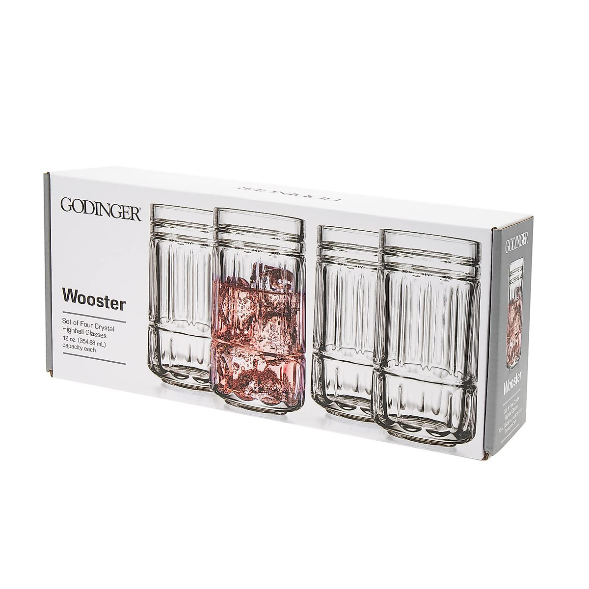 Highball Beverage Glass Cup Wooster by Godinger - Set of Four