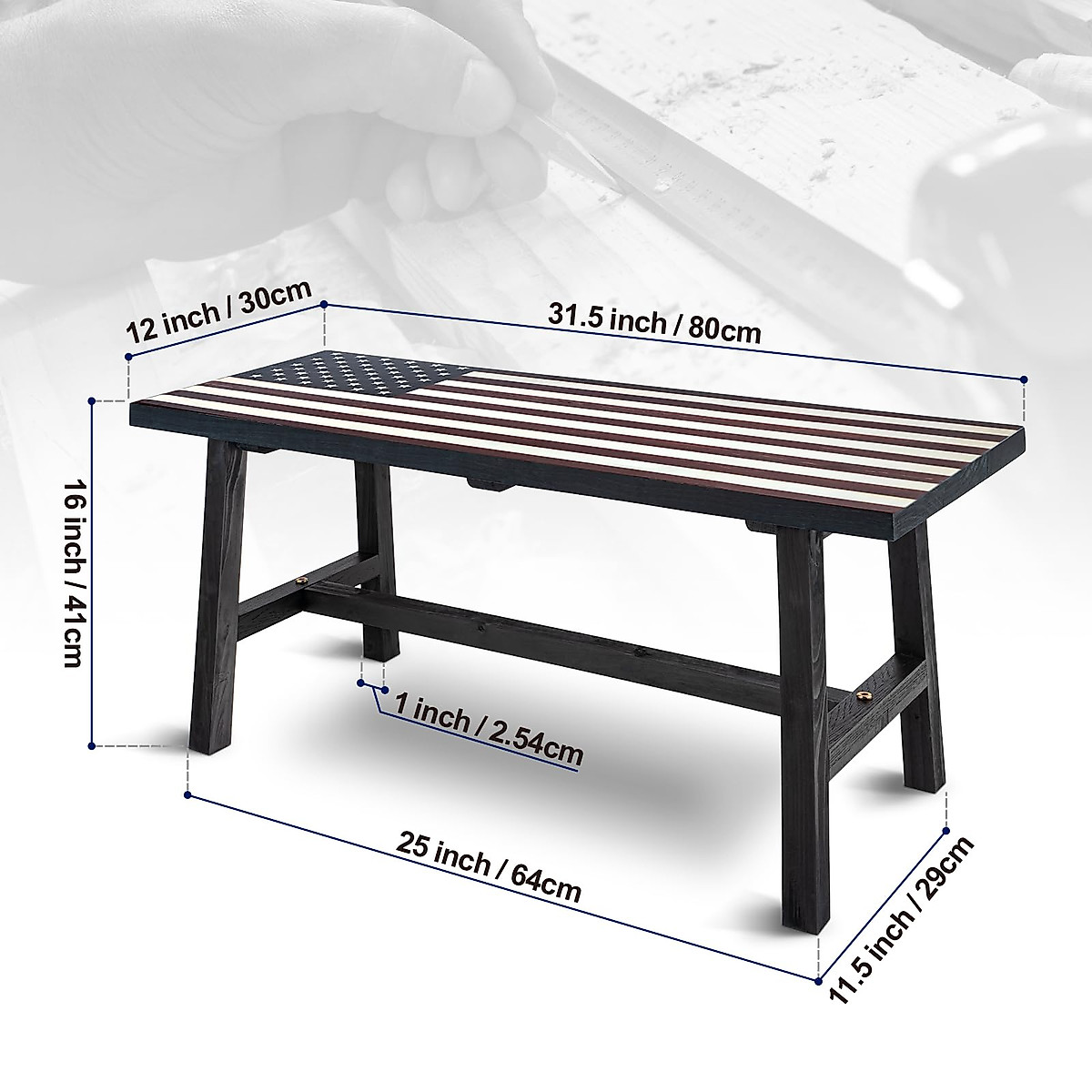 BACKYARD EXPRESSIONS PATIO · HOME · GARDEN Wood American Flag Indoor/Outdoor Patio Bench Backyard Expressions Bench-31.5", Red, White, Blue Brown