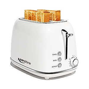 Toaster 2 Slice Stainless Steel Toaster Retro with 6 Bread Shade Settings, Bagel, Cancel, Defrost Function, 2 Slice Toaster with Extra Wide Slot, Removable Crumb Tray, White
