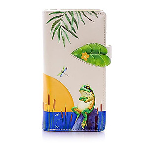 Shag Wear Frog Sunset Large Animal Wallet for Women and Teen Girls Vegan Faux Leather Beige 7"
