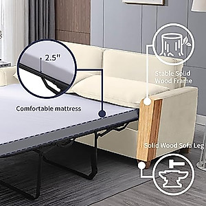 ZAFLY 70" Pull Out Sofa Bed, Convertible Sleeper Sofa with Memory Foam Mattress, Velvet Modern Couch Bed for Home, Apartment, Easy Assembly - Beige